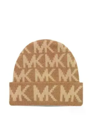 Michael Kors Monogram-knit Beanie Hat - Brown