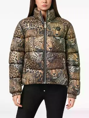 Philipp Plein Short Puffer Jacket Leopard All-over