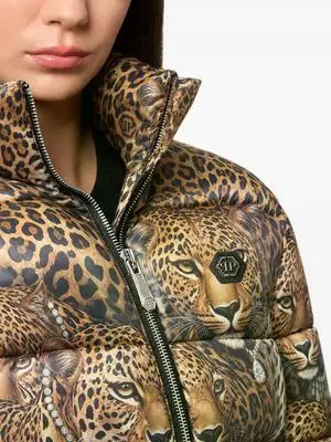 Philipp Plein Short Puffer Jacket Leopard All-over
