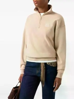 MC2 SAINT BARTH Beige Eliade Half-zip Cotton Sweatshirt With Flock Logo