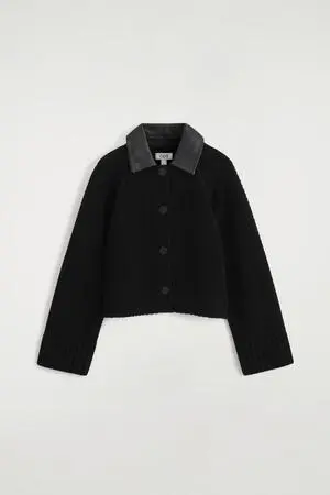 Cos Leather-collar Merino Wool Chenille Jacket - Black