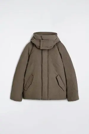 Cos Oversized Nylon-linen Hooded Down Puffer Jacket - Brown