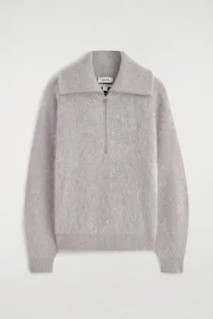 Cos Brushed Pure Cashmere Zip-up Sweater - Gray