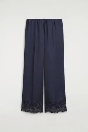 Cos Lace-trimmed Satin Pants - Navy