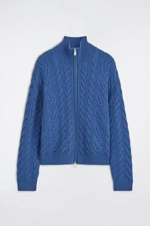 Cos Cable-knit Wool Mock-neck Zip-up Jacket - Blue