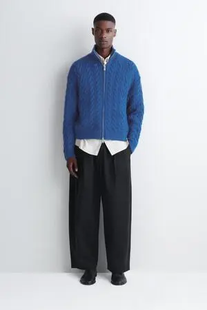Cos Cable-knit Wool Mock-neck Zip-up Jacket