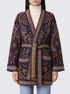 Etro Jacquard Wool-blend Robe Cardigan With A Tie Belt And Dropped Shoulders
