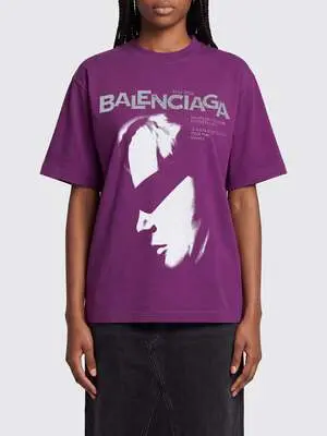 Balenciaga Relaxed Fit Contrasting Logo-print Cotton T-shirt - Violet