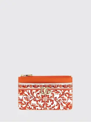 Dolce & Gabbana Maiolica Calfskin Leather Card Holder With Dg Logo - Orange