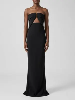 Rick Owens Off-the-shoulder Long Evening Gown In Wool Crêpe With Cut-out Details - Black