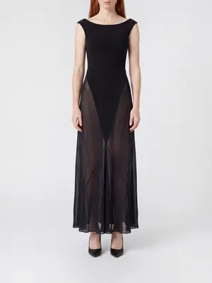 Alaïa Long A-line Stretch-viscose Dress With Boat Neck