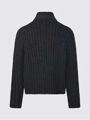 Our Legacy Ribbed Pure Merino Wool Roll Neck Cardigan With Zip Closure