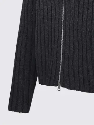 Our Legacy Ribbed Pure Merino Wool Roll Neck Cardigan With Zip Closure