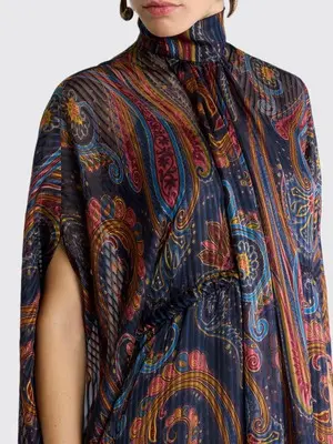 Etro Long Paisley Print Silk Caftan With High Neck