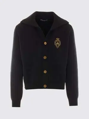 Dolce & Gabbana Virgin Wool Cardigan With Sailor Collar And Logo Crest
