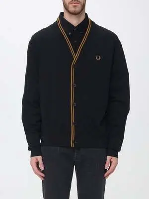 Fred Perry Relaxed Fit V-neck Cotton Cardigan With Buttons - Black