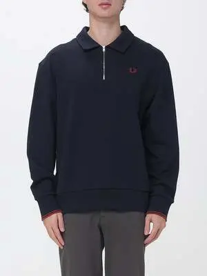 Fred Perry Half-zip Polo Style Cotton Sweatshirt - Navy