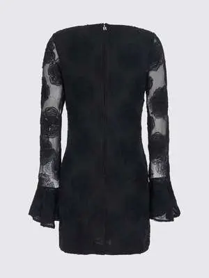 ROTATE BY BIRGER CHRISTENSEN Floral Mesh Sheath Mini Dress With Long Sleeves