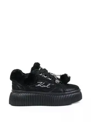 Karl Lagerfeld Faux-fur Trim Charm-embellished Sneakers - Black