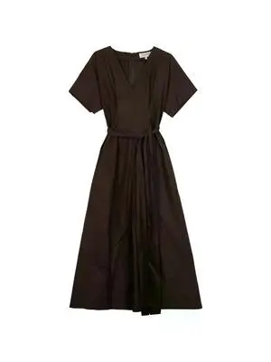 PSOPHIA Belted V-neck Midi Dress - Brown
