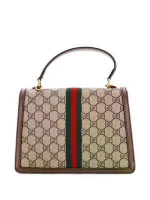Gucci Ophidia Flap Top Handle Bag Gg Coated Canvas Small Satchel - Brown
