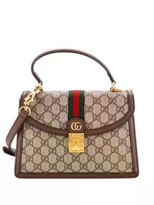 Gucci Ophidia Flap Top Handle Bag Gg Coated Canvas Small Satchel