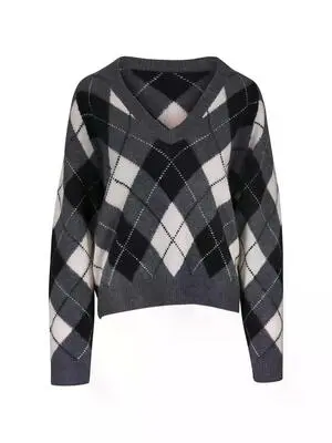 NILI LOTAN Feron Argyle-intarsia V-neck Sweater - Grey