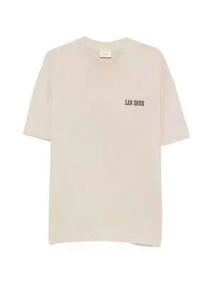 LES DEUX Logo-print Graphic-print T-shirt - Neutrals