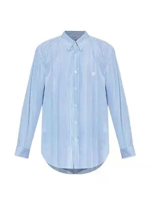 Balmain Striped-pattern Logo-embroidered Shirt - Blue