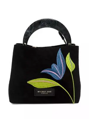 MY BEST BAG FIRENZE Small Ingrid Vision Embroidered Suede Tote Bag - Black