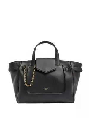 LANCEL Chain-detail Pebbled Leather Tote Bag - Black