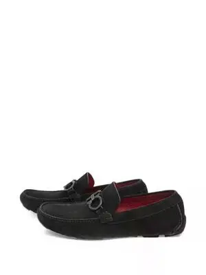 FERRAGAMO Gancini Suede Loafers - Black