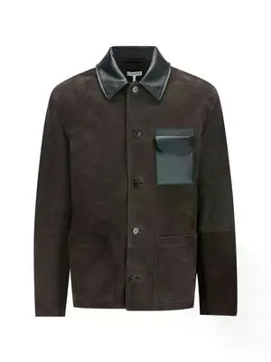 Loewe Contrast-collar Suede Jacket - Brown