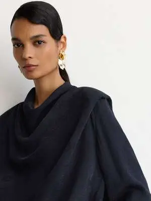 REISS Lainey Jacquard Cowl-neck Shoulder-pad Blouse