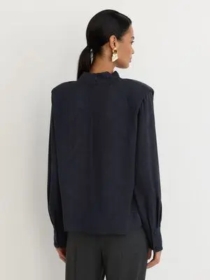 REISS Lainey Jacquard Cowl-neck Shoulder-pad Blouse