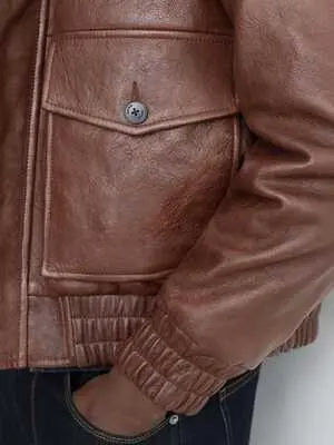 REISS Cable Leather Funnel-neck Jacket