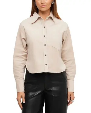 Fifteen Twenty Casi Corduroy Cropped Button Down Shirt - Bone