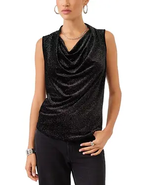 Fifteen Twenty Elisa Drape Neck Top - Black/silver