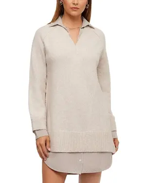 Fifteen Twenty Carrie Mixed Media Collared Dress - Bone