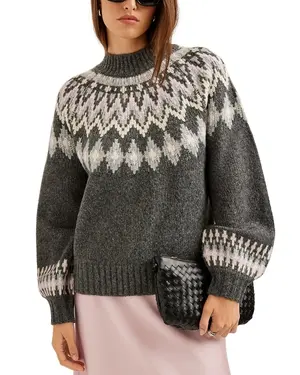 Fifteen Twenty Zarah Jacquard Mock Neck Fair Isle Sweater