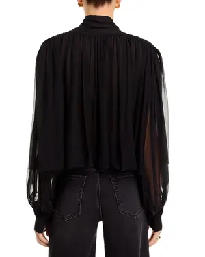 FRAME The Belle Sheer Silk Tie Neck Blouse