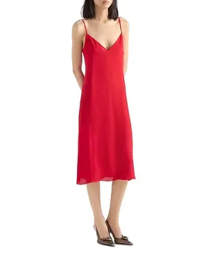 Prada Embroidered Triple Chiffon Slip Dress - Red