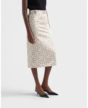 Prada Printed Silk Duchesse Midi Skirt