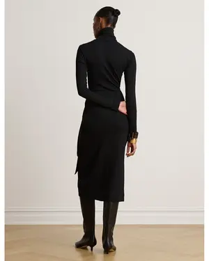 Ralph Lauren Tie Front Rib Knit Turtleneck Dress