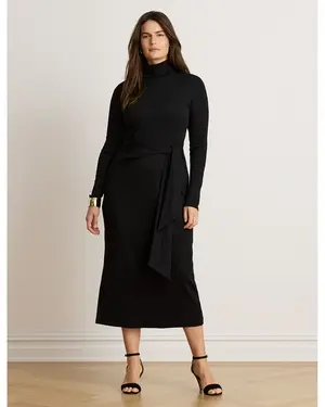 Ralph Lauren Tie Front Rib Knit Turtleneck Dress