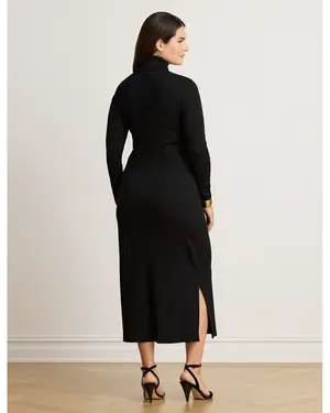 Ralph Lauren Tie Front Rib Knit Turtleneck Dress