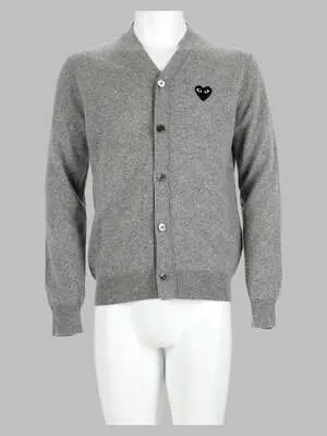 Play Comme Des Garcon Wool Crewneck Sweater With Mini Heart Graphic - Grey