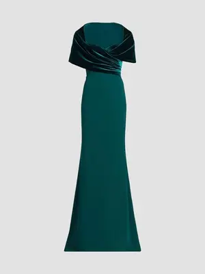 Badgley Mischka Stretch-crepe Shawl-collar Gown