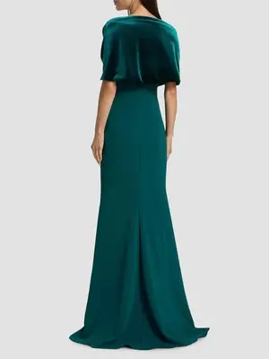 Badgley Mischka Stretch-crepe Shawl-collar Gown