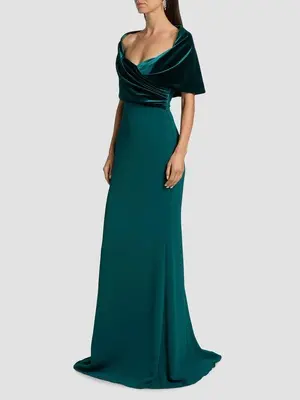 Badgley Mischka Stretch-crepe Shawl-collar Gown